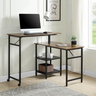 Home Office L-shaped Rotatable Standing Computer Desk Brown