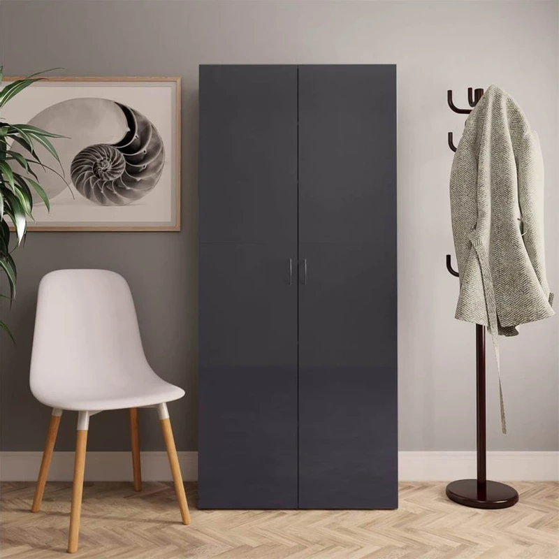 Shoe Cabinet High Gloss Grey 80x35.5x180 cm Chipboard