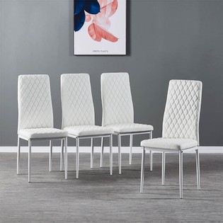 Diamond Grid Pattern Fire-retardant Leather Chair Set of 4 White