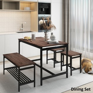 TOPMAX 1 MDF Table, 2 Stools, and 1 Bench Brown