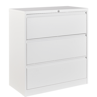 Lateral Metal Lockable File Cabinet with 3 Storage Drawers White