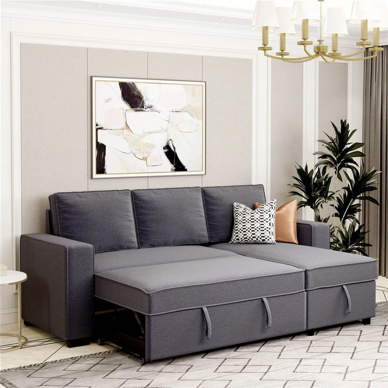 91.5 3 Seat Pull out Combination Polyester Sofa Bed Gray