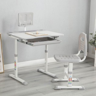 Adjustable Kids Study Table and Chair Set, with Tilt Tabletop Gray