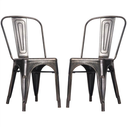 TREXM High Back Metal Vintage Metal Dining Chair Set of 2 Black