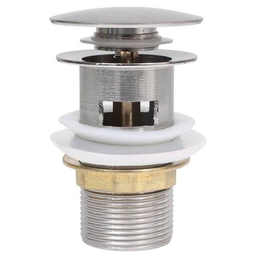 Push Drain with Overflow Function Nickel 6.4x6.4x9.1 cm