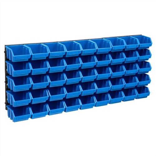 48 Piece Storage Bin Kit with Wall Panels Blue and Black