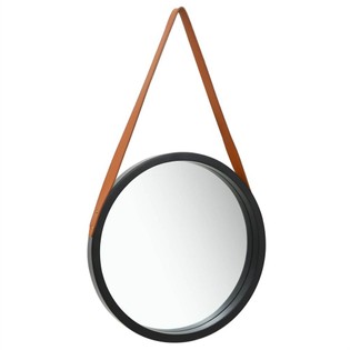 Wall Mirror with Strap 50 cm Black