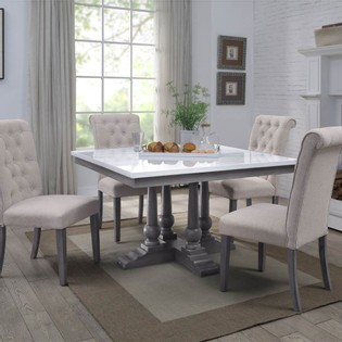 ACME Yabeina Square Dining Table with Marble Tabletop Oak