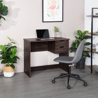 Home Office Computer Desk with 2 Side Drawers Walnut
