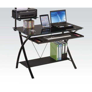 ACME Erma Computer Desk with Tempered Glass Tabletop Black