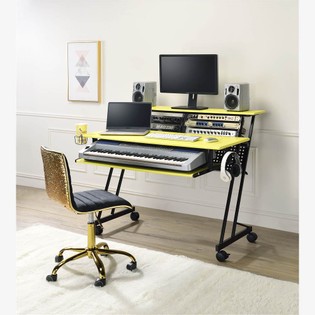 ACME Suitor Computer Desk with Keyboard Tray Yellow + Black
