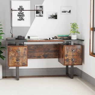 Home Office Computer Desk with 4 Storage Drawers Rustic Brown