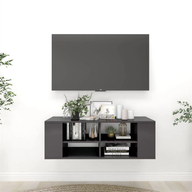 Wall Mounted TV Cabinet High Gloss Grey 102x35x35 cm Chipboard
