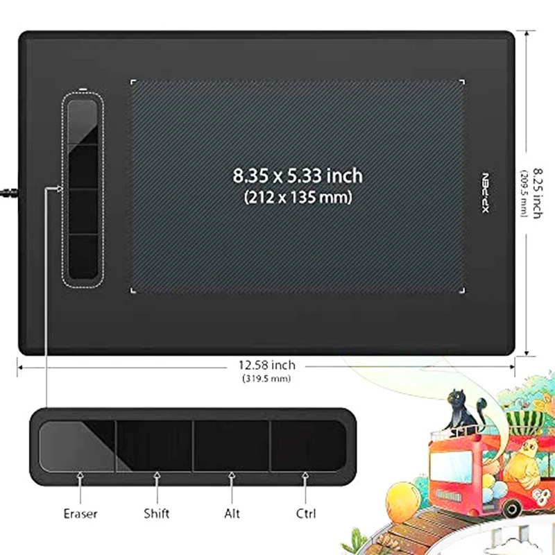 XP PEN Star G960 Graphic Tablet with 8.35 Inch Work Surface Black