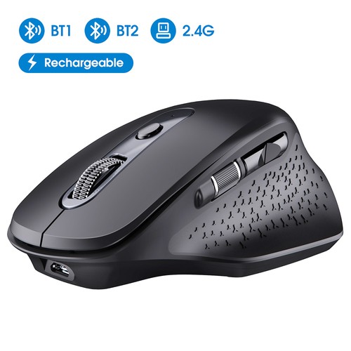 Multifunctional Wireless Mouse with Side Scroll Wheel Black