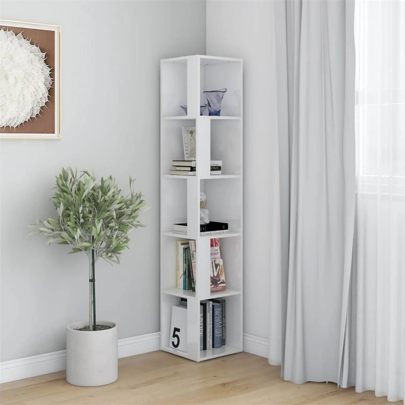 White gloss corner shelf unit store