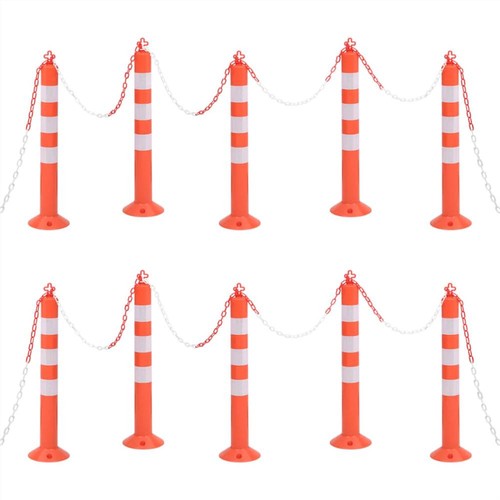 Traffic Control Bollards 10 pcs with Chain 75 cm PE