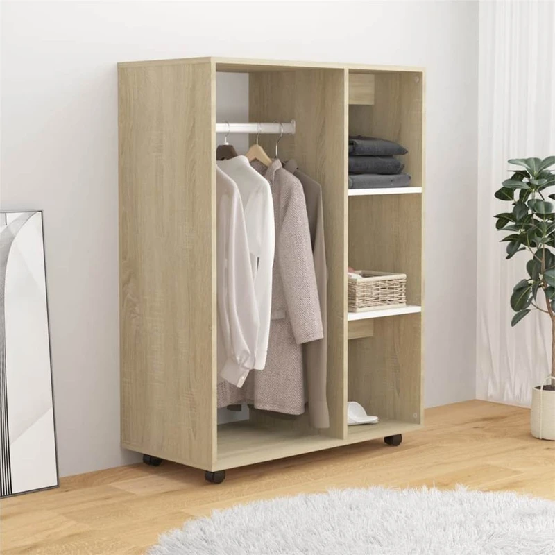 Wardrobe White and Sonoma Oak 80x40x110 cm Chipboard