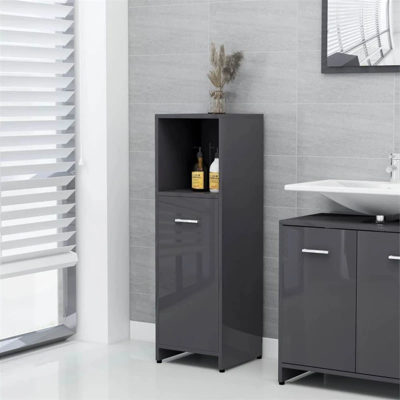 4 Piece Bathroom Furniture Set High Gloss Grey Chipboard
