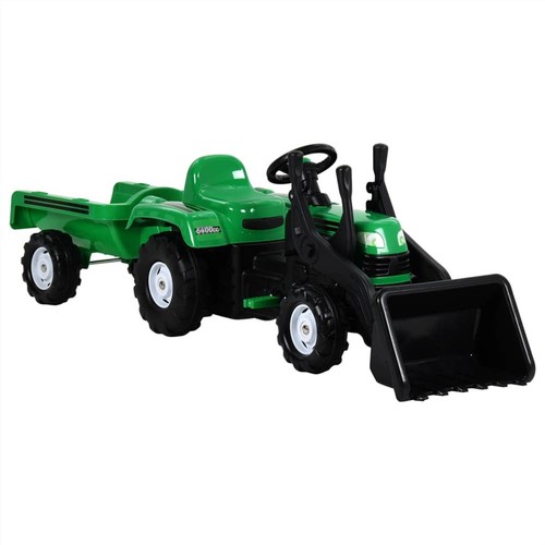 Pedal Tractor for Kids with Trailer and Loader Green and Black