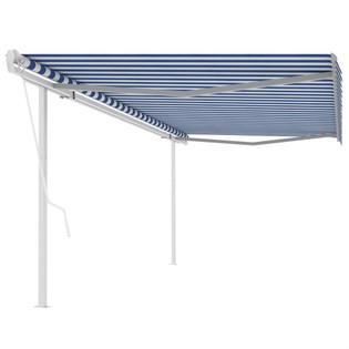 Automatic Retractable Awning with Posts 5x3.5 m Blue&White