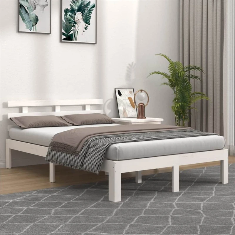 Bed Frame White Solid Wood 135x190 cm 4FT6 Double