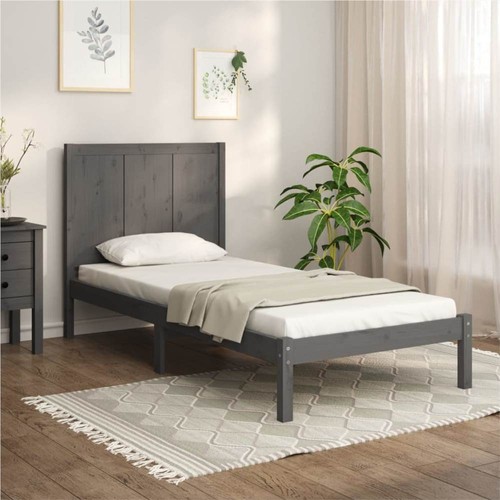 Bed Frame Grey Solid Wood Pine 90x200 cm
