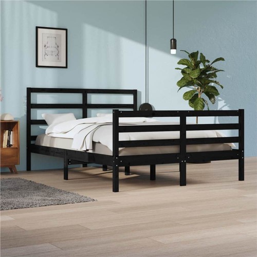 Bed Frame Black Solid Wood Pine 140x200 cm