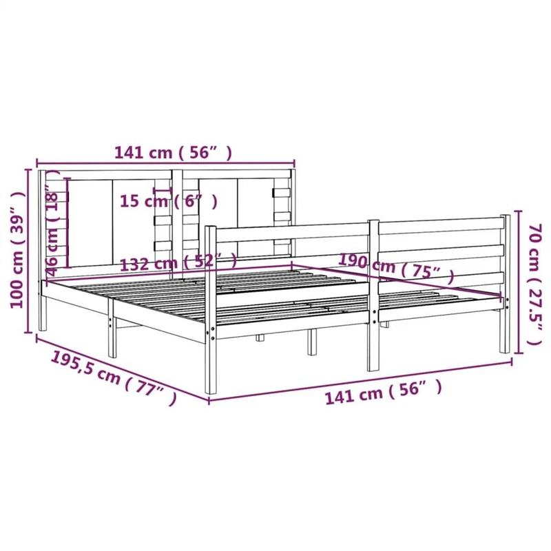 Bed Frame Honey Brown Solid Wood Pine 135x190 cm 4FT6 Double