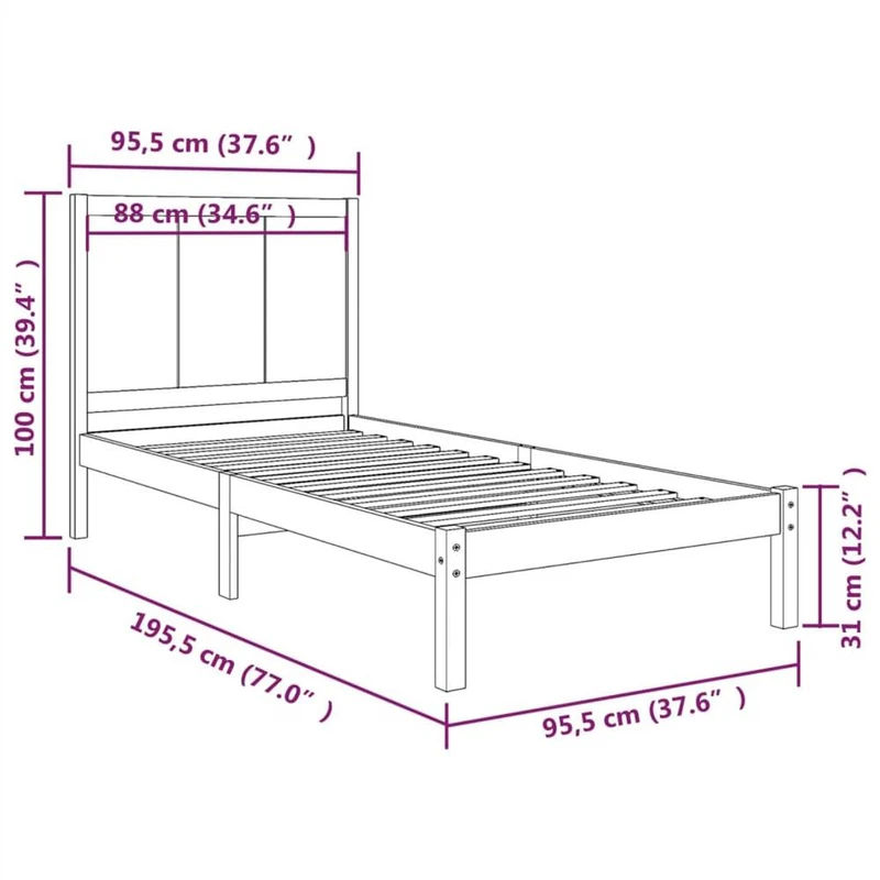 Bed Frame Grey Solid Wood Pine 90x190 cm 3FT Single