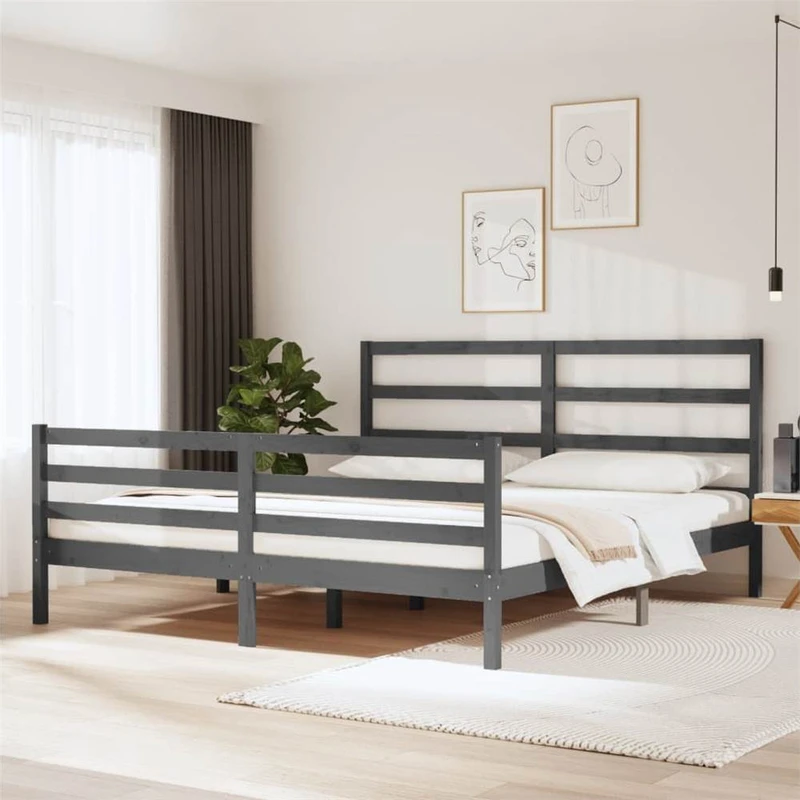 Bed Frame Grey Solid Wood Pine 180x200 cm 6FT Super King