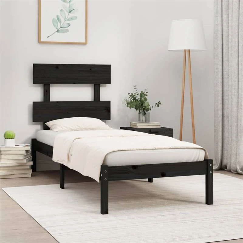 Bed Frame Black Solid Wood 75x190 cm 2FT6 Small Single