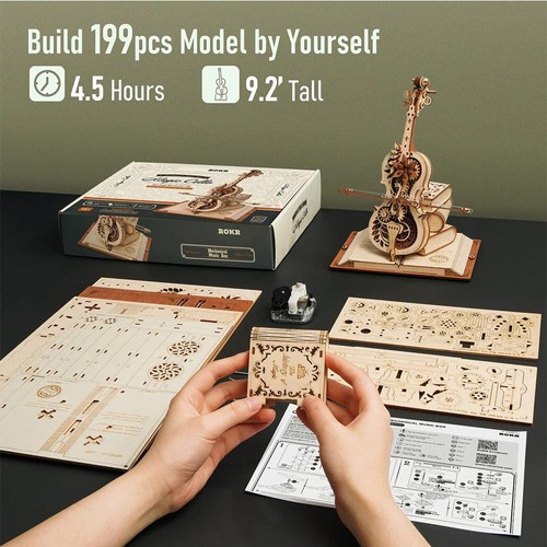 ROKR Magic Cello Mechanical Music Box 3D Wooden Puzzle