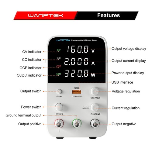 WANPTEK WPS1602 Regulated DC Power Supply White US Plug