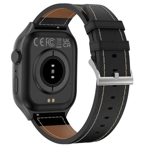 T15 Plus Touch Screen Smartwatch Black Frame Leather Strap