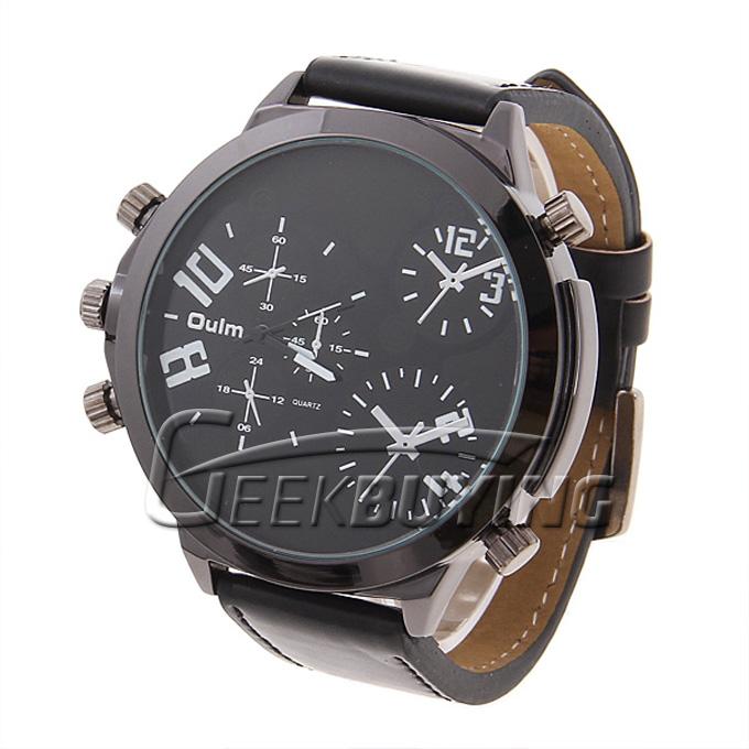 Oulm Brand Best Men's Quartz Military Genuine Leather Band Watch