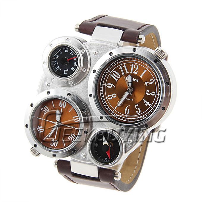 Oulm Men's Quartz Analog Military Watch with Compass Thermometer