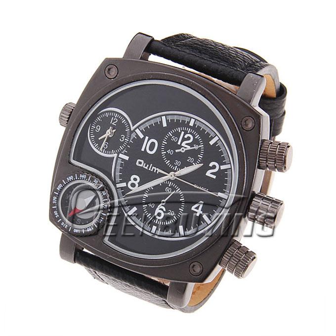 Oulm Men's Quartz Analog Military Watch with Compass Thermometer