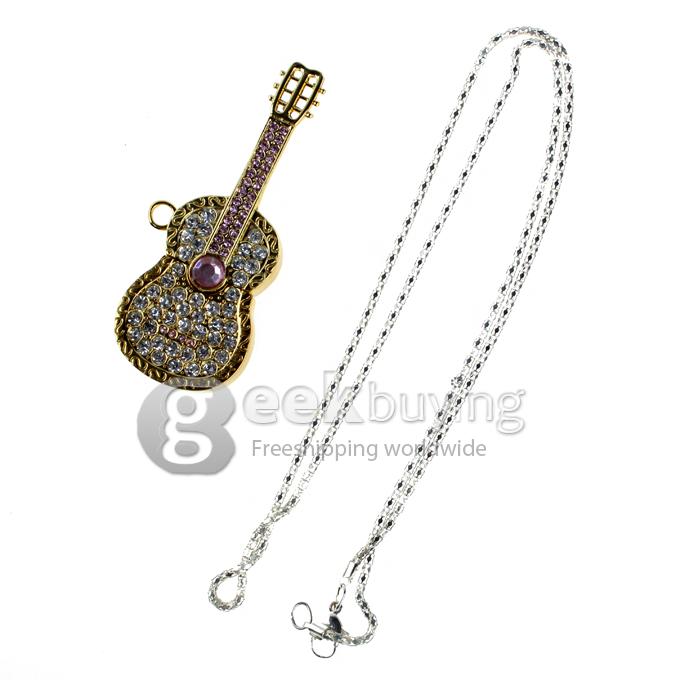 4GB Guitar Rhinestones Jewelry USB 2.0 Flash Drive with Neck Chain