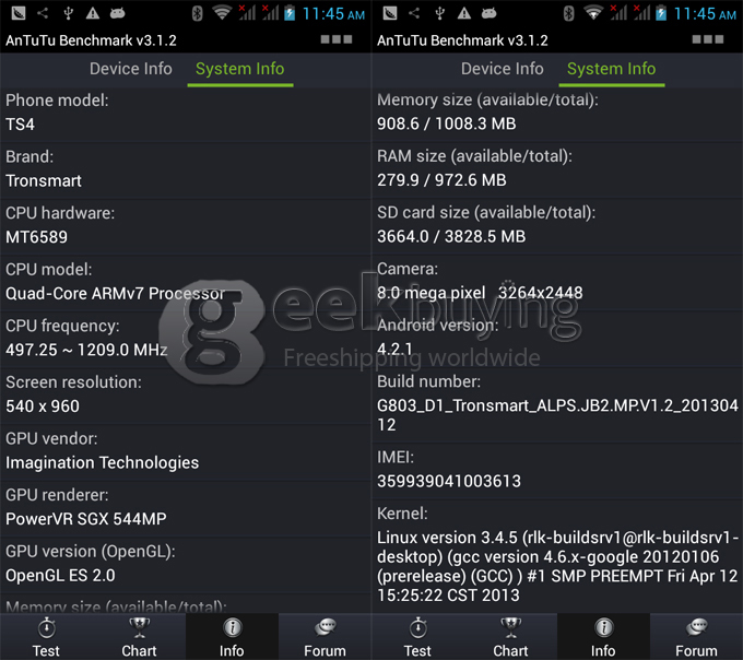 Phablet Tronsmart TS4 5.3inch QHD Screen MTK6589 Quad Core Smart Phone ...