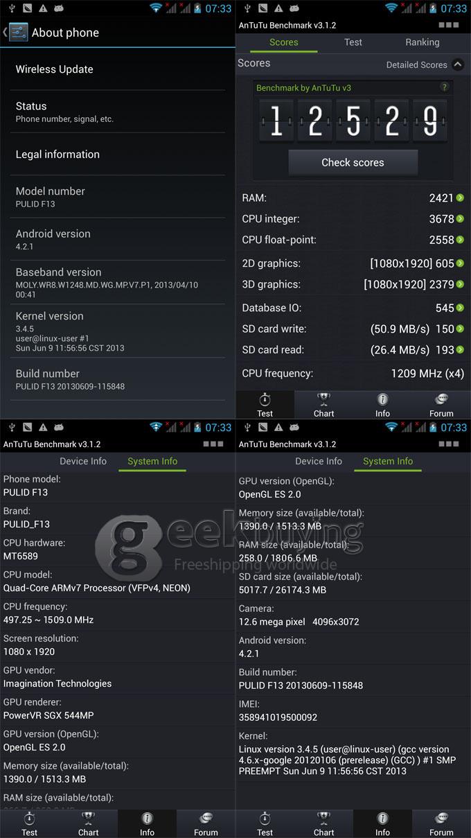PULID F13 5.0" IPS FHD MTK6589T Smartphone 2GB+32GB 12.6MP 3G/GPS