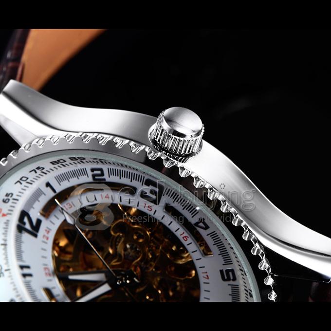 Men's PU Analog Automatic Mechanical Wrist Watch with Silver Dial