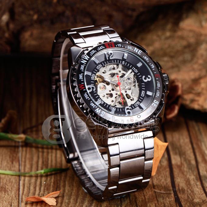 Men's Alloy Analog Watch with Black Dial Silver Steel Band
