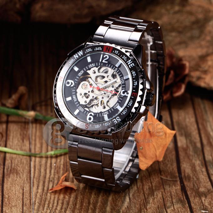 Men's Alloy Analog Watch with Black Dial Silver Steel Band