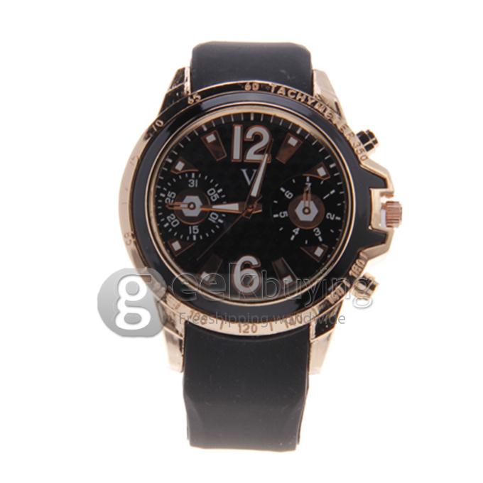 V6 Men's Analog Silicone Band Quartz Wrist Watch - Golden