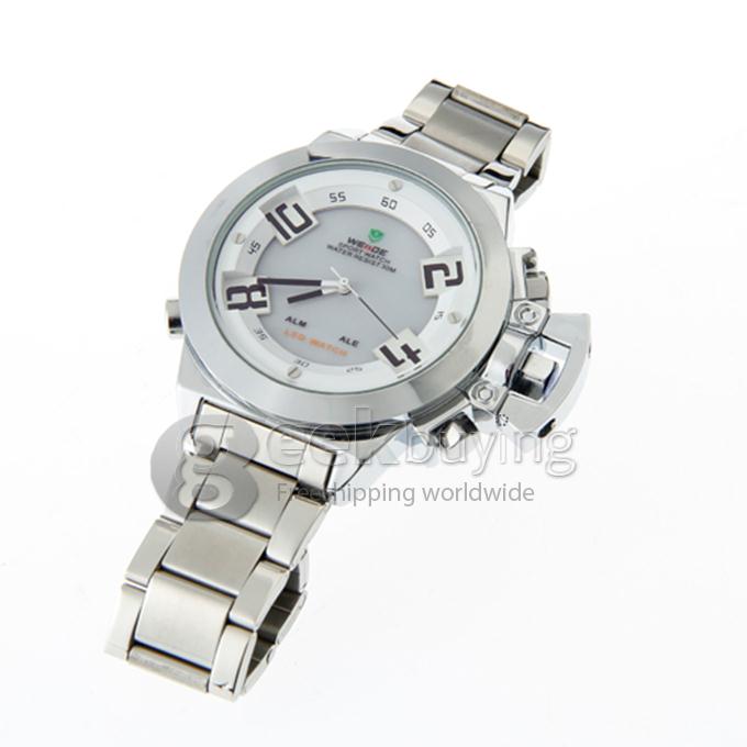 WeiDe WH-1008 Quartz LED Men's Wrist Watch with Steel Watchband