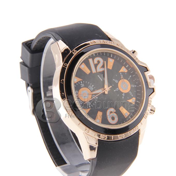 V6 Men's Analog Silicone Band Quartz Wrist Watch - Golden