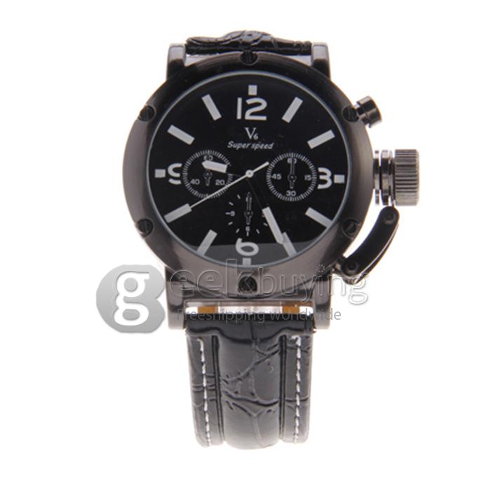 V6 Men's Analog Round dial Leather Band Wrist Watch - White