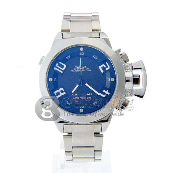 WeiDe WH-1008 Quartz LED Men's Wrist Watch with Steel Watchband