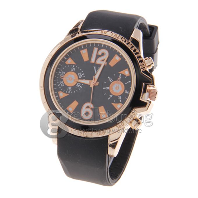 V6 Men's Analog Silicone Band Quartz Wrist Watch - Golden